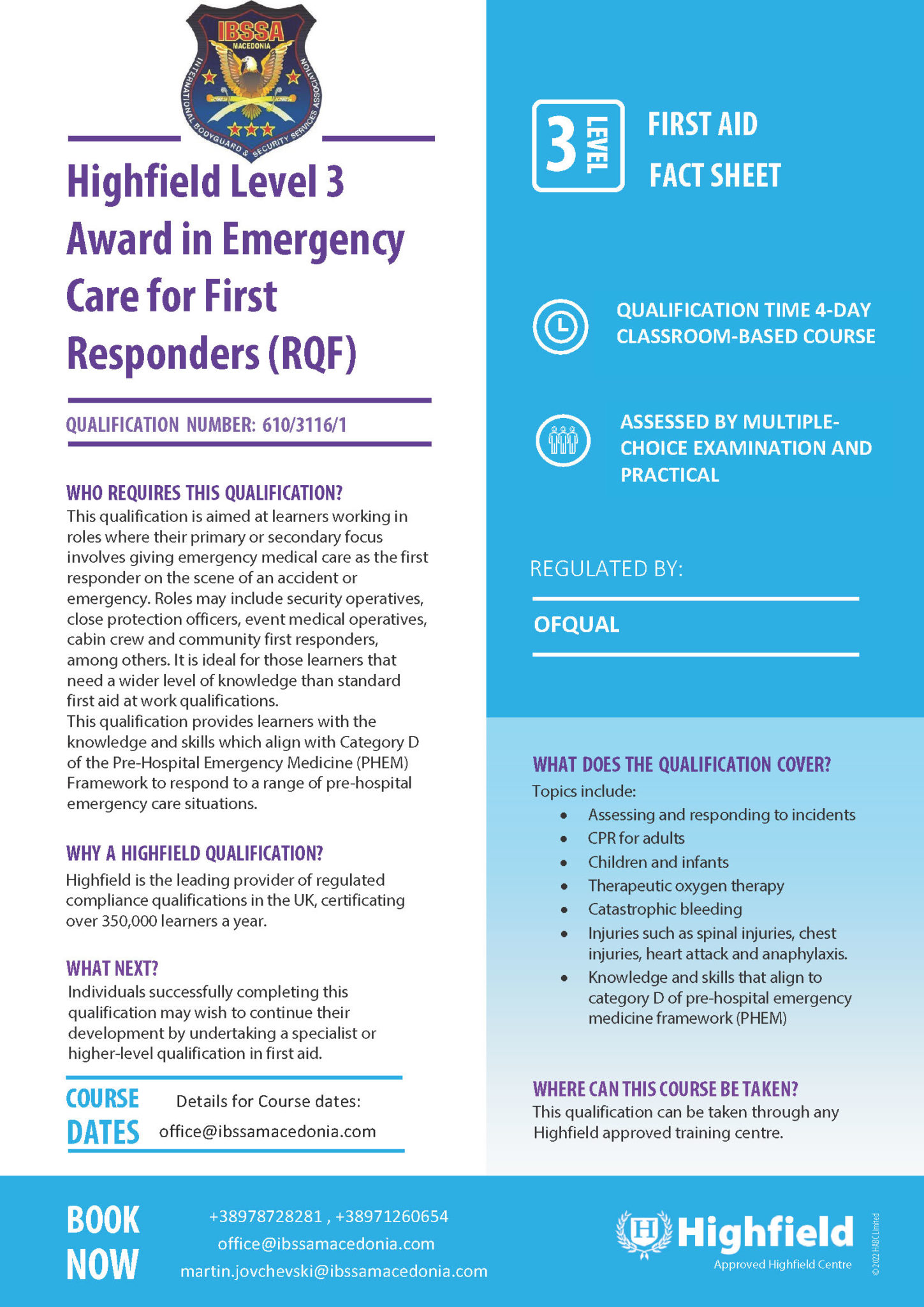 Highfield Level 3 Award in Emergency Care for First Responders (RQF ...